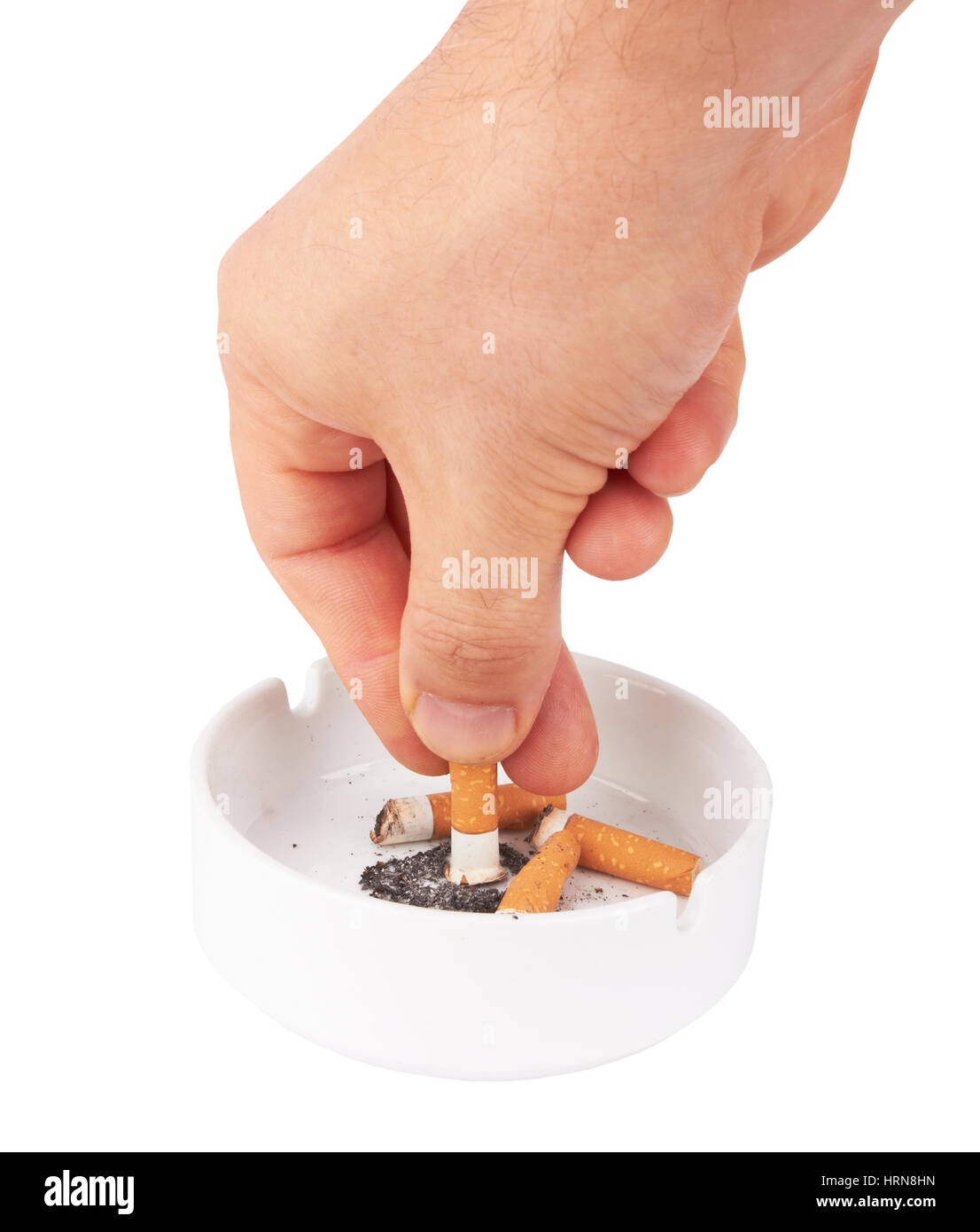 to extinguish a cigarette in a white ashtray isolated Stock Photo - Alamy