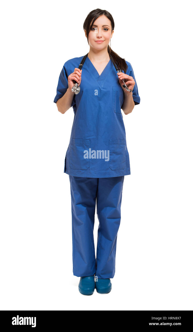 Portrait of a beautiful smiling nurse full length Stock Photo - Alamy