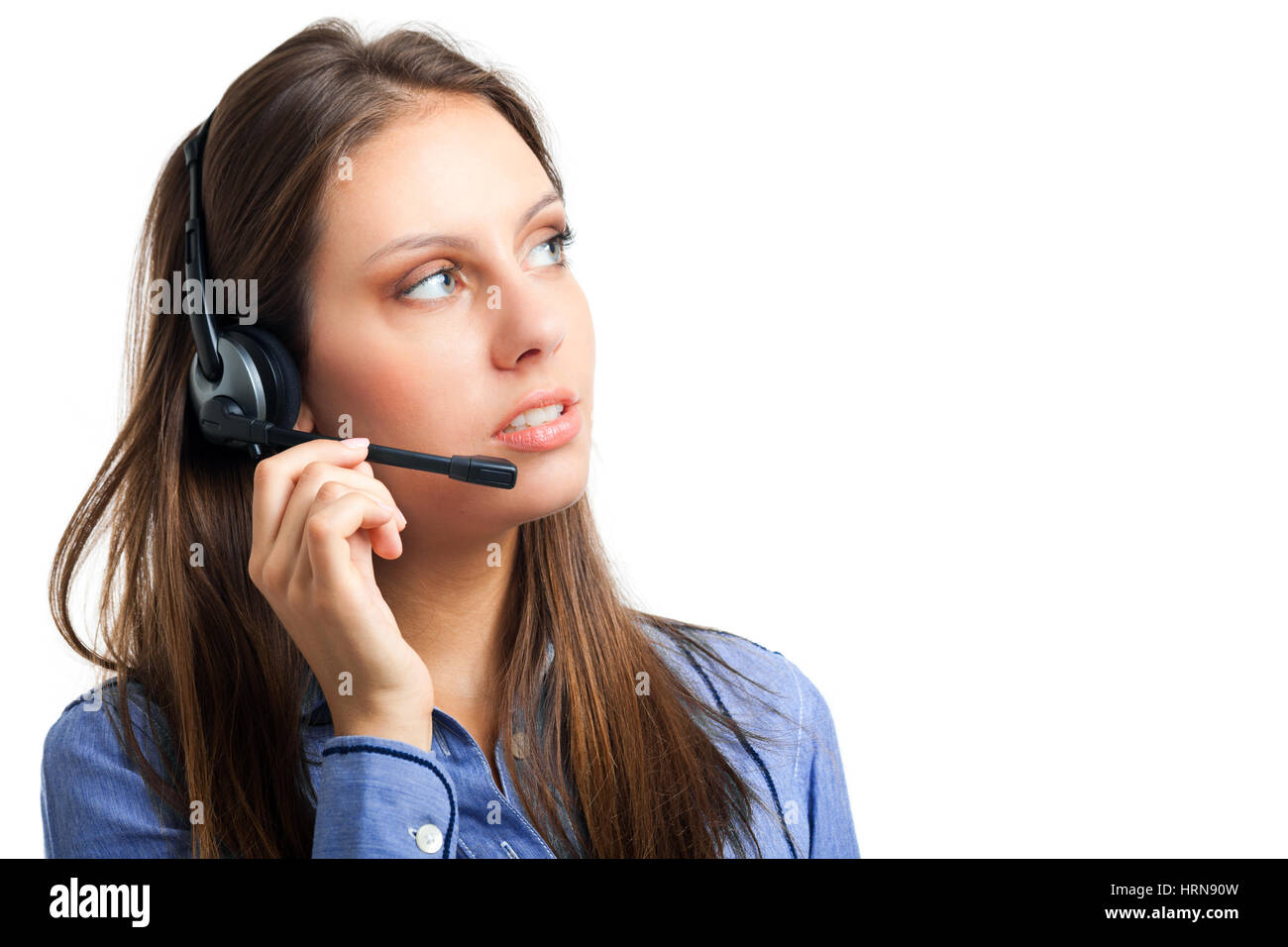 Beautiful female call center operator isolated on white Stock Photo - Alamy