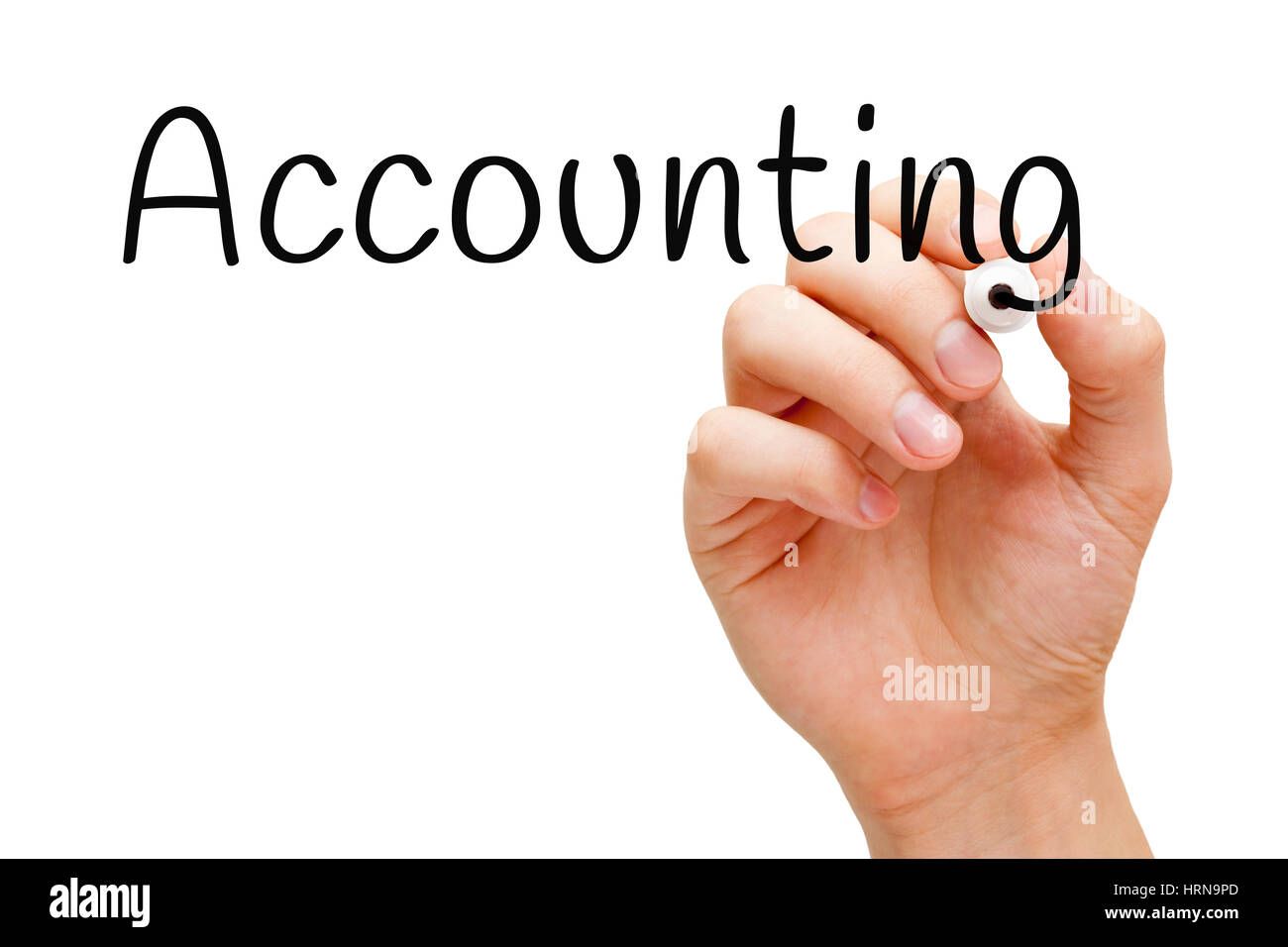 Hand writing Accounting with black marker on transparent glass board ...