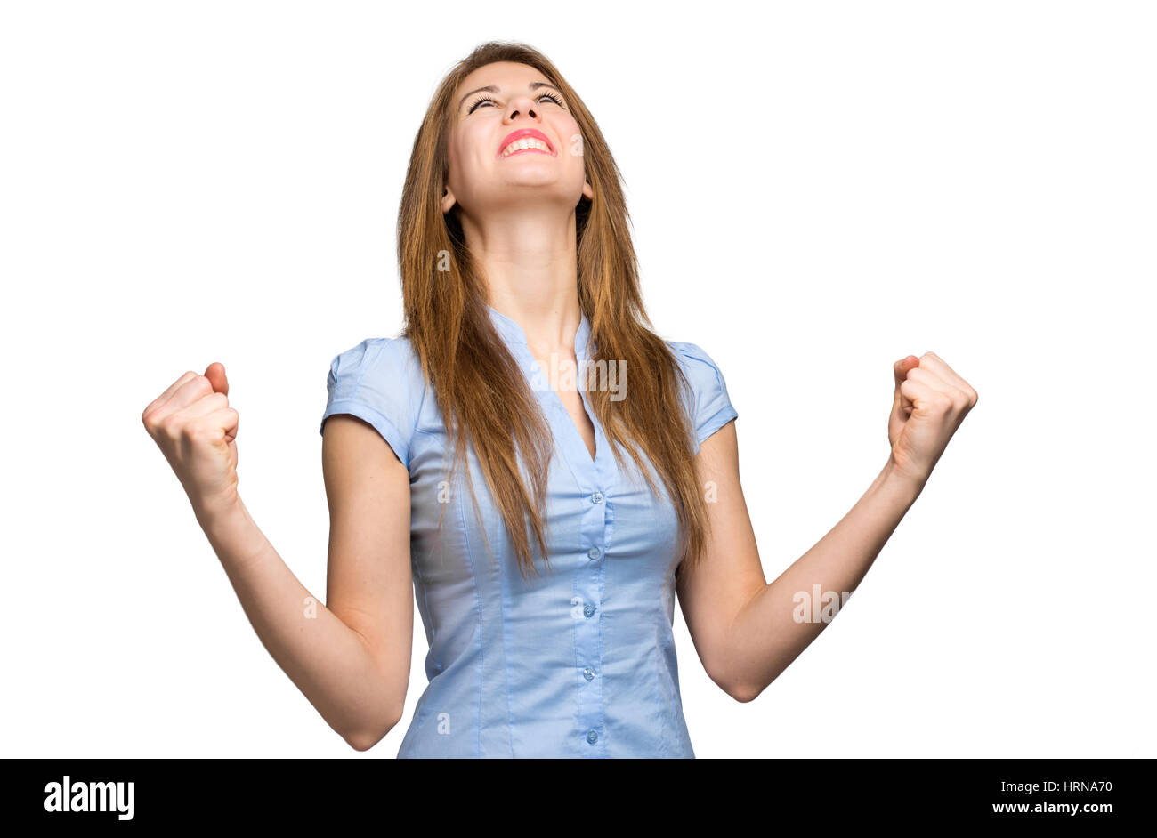 Happy woman in a winner pose Stock Photo - Alamy