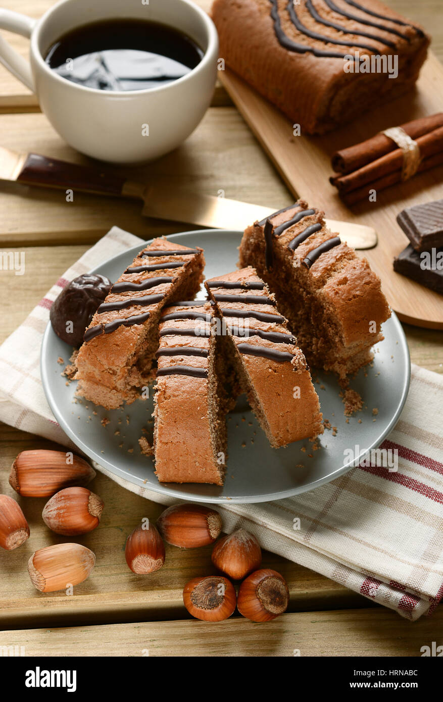 slices of cake with chocolate and hazelnut - closeup Stock Photo - Alamy