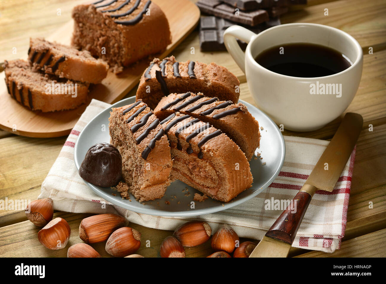 slices of cake with chocolate and hazelnut - closeup Stock Photo - Alamy