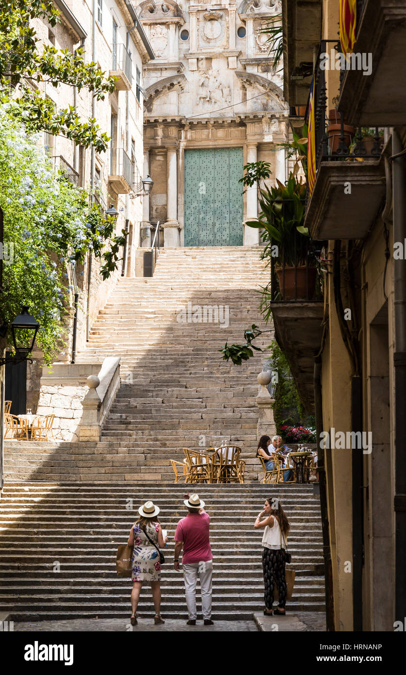 Steps of Sant Marti Sacosta Church, Barri Vell Old Quarter, Girona ...