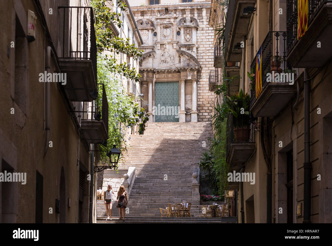 Steps of Sant Marti Sacosta Church, Barri Vell Old Quarter, Girona ...
