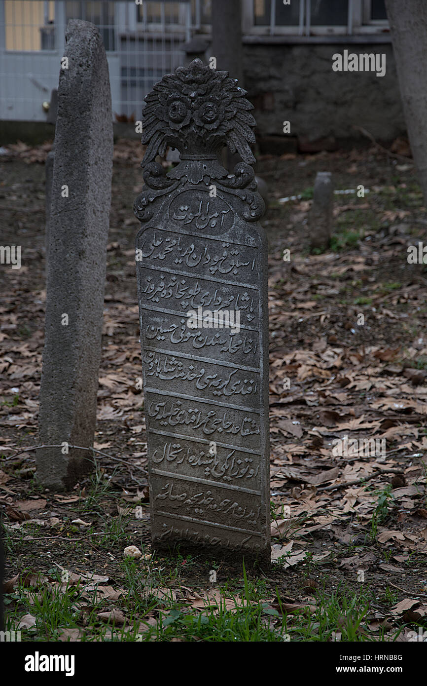 Grave stone of a Muslim person. Introduced in Arabic. Old grave Stock ...