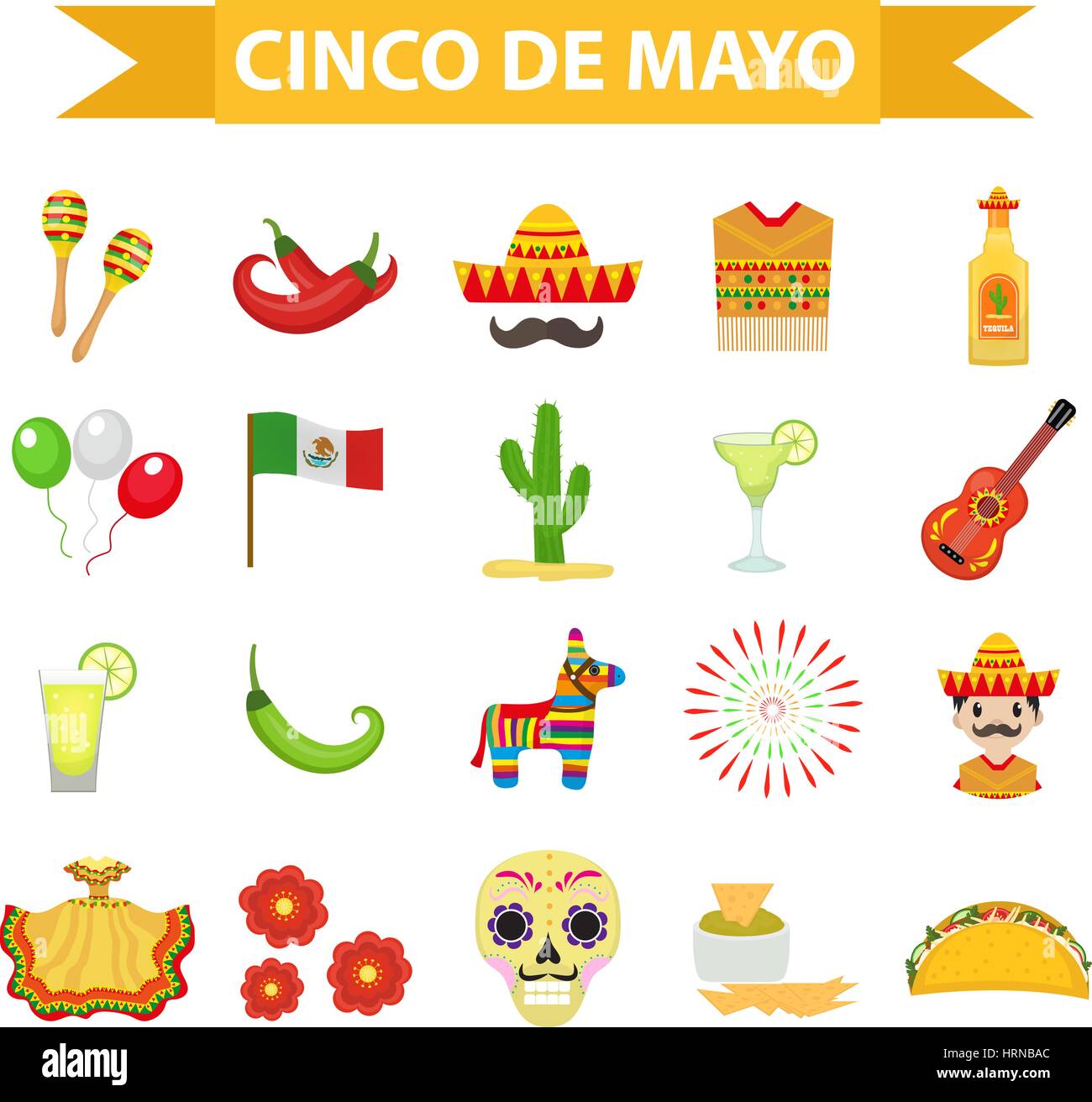 Cinco de Mayo celebration in Mexico, icons set, design element, flat ...