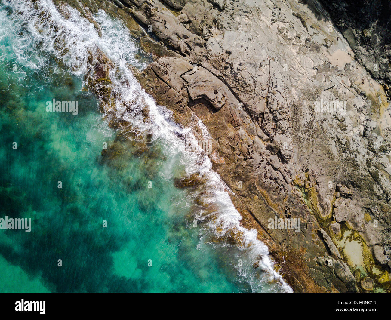 Aerial view of rocky shoreline along the Great Ocean Road, Cape Otway ...