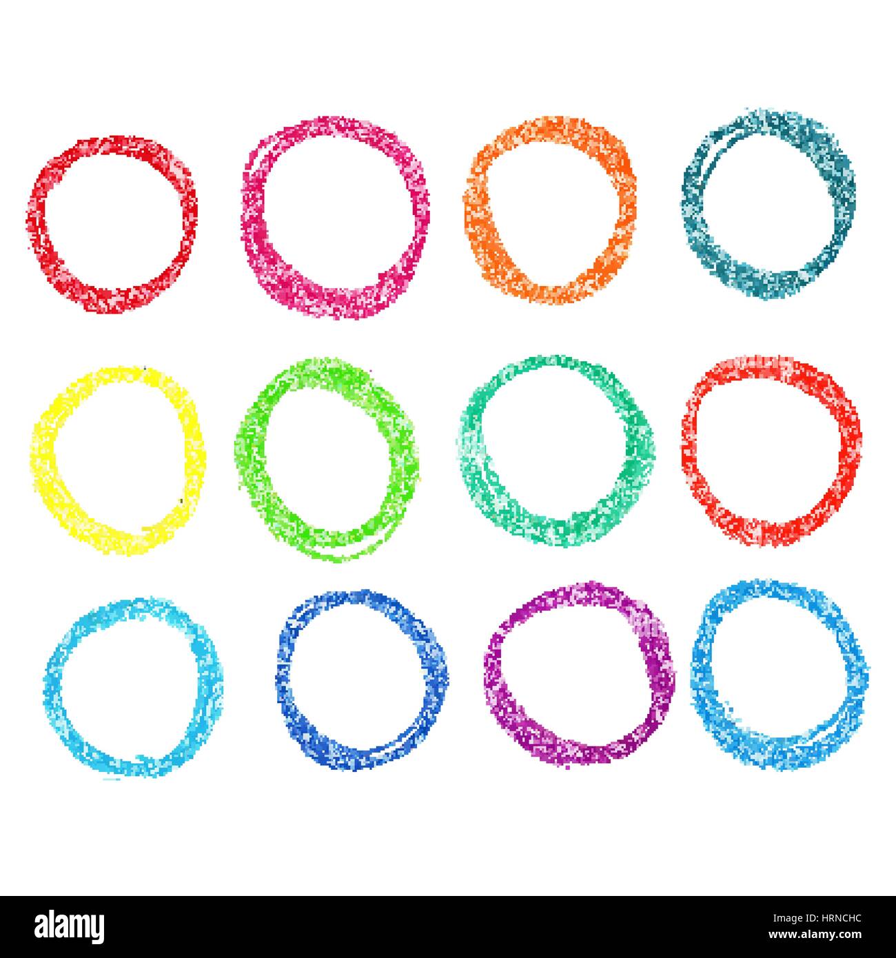 Set of colored spots of pastel crayon, isolated on white background ...