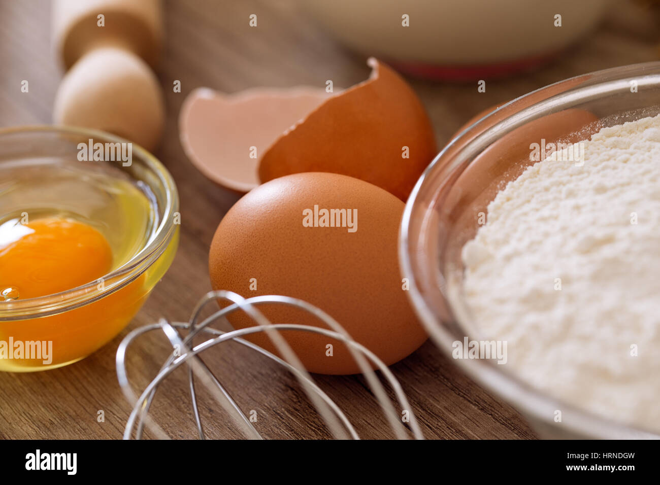 homemade baking ingredients-eggs, flour close up Stock Photo - Alamy