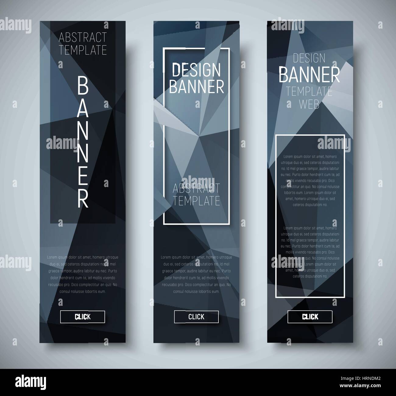 set of vertical web banners with abstract polygonal black background ...