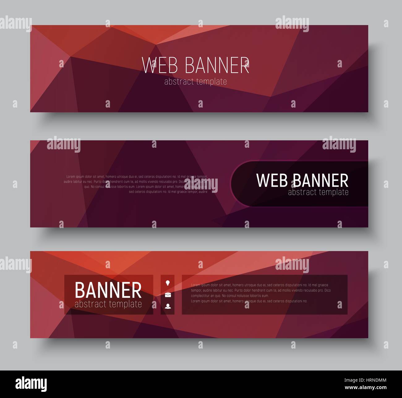 Set of horizontal web banners, abstract polygonal brown background with ...