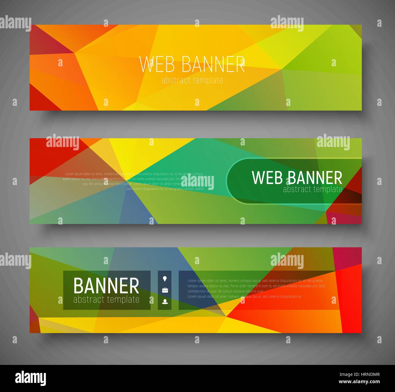 Set of horizontal web banners with abstract colorful polygonal ...