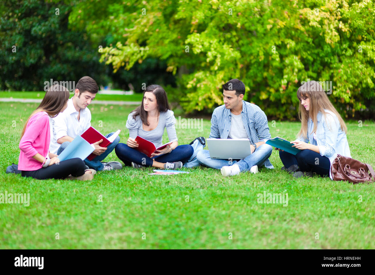 Group of students sitting on the grass Stock Photo - Alamy