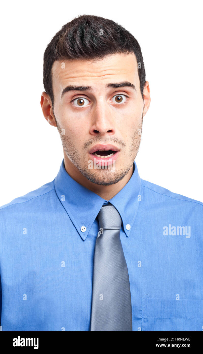 Surprised man on white background Stock Photo - Alamy