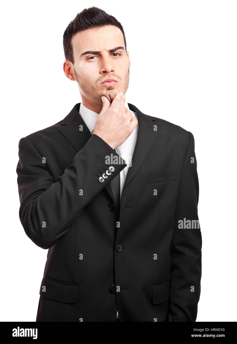 Suspicious businessman isolated on white Stock Photo - Alamy