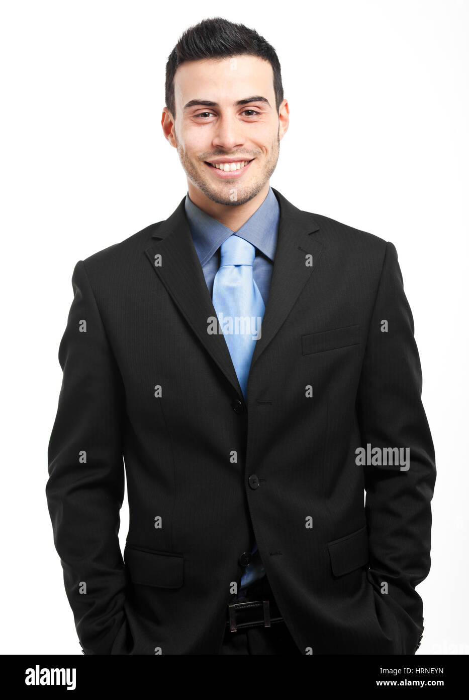 Friendly businessman against a white background Stock Photo - Alamy