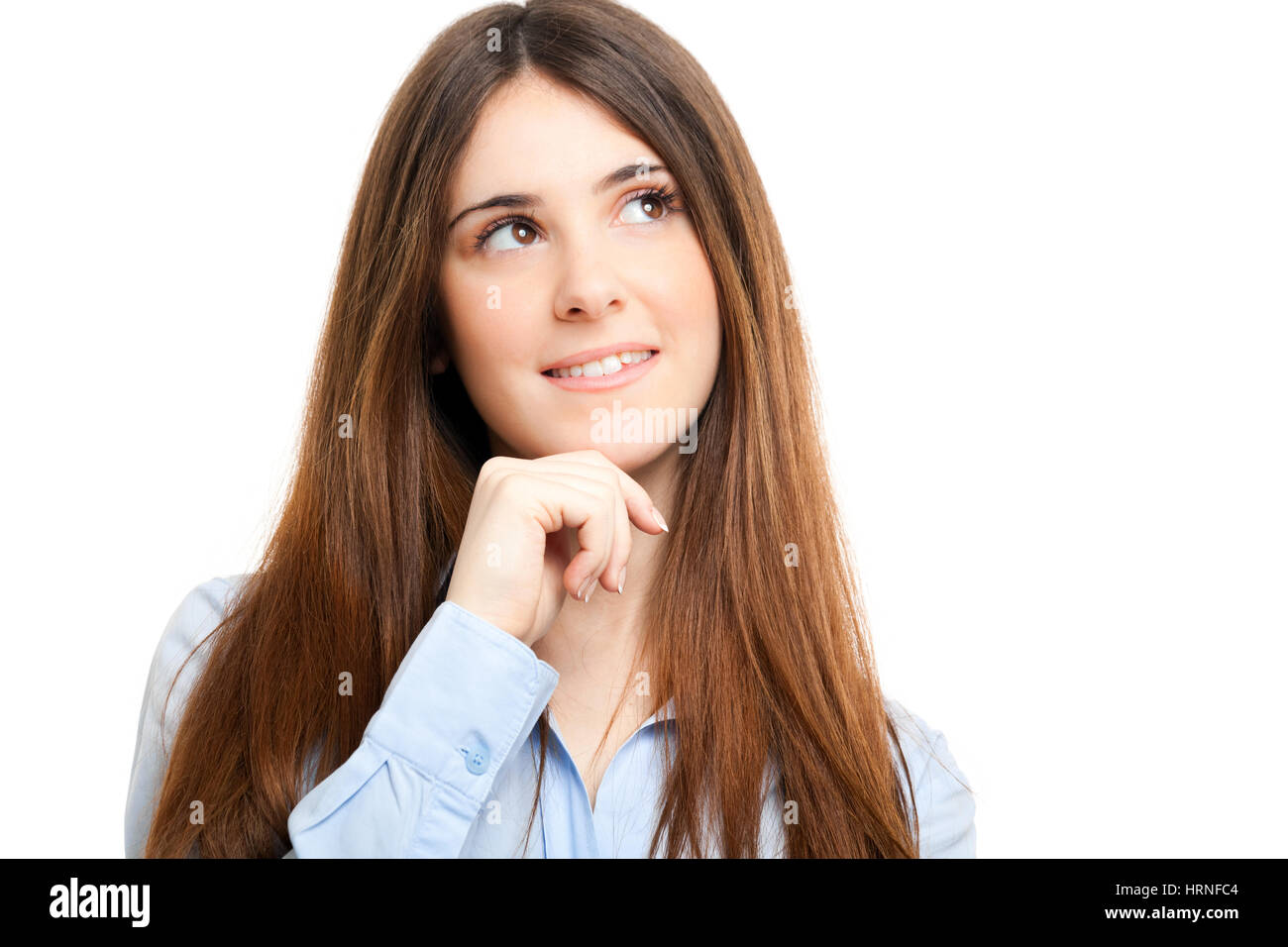 Beautiful woman having an idea isolated on white Stock Photo - Alamy