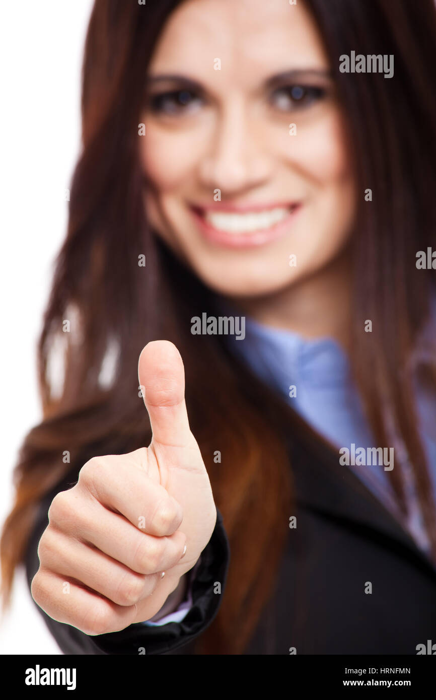 Smiling businesswoman showing ok sign Stock Photo - Alamy