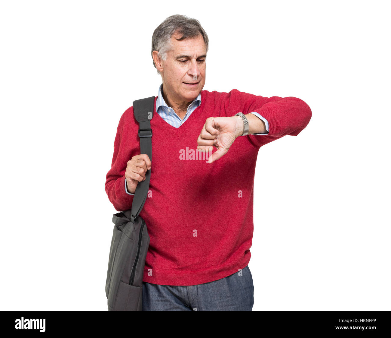 Senior man watching his wrist watch Stock Photo - Alamy