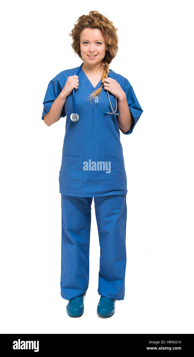 Portrait of a beautiful smiling nurse full length Stock Photo - Alamy