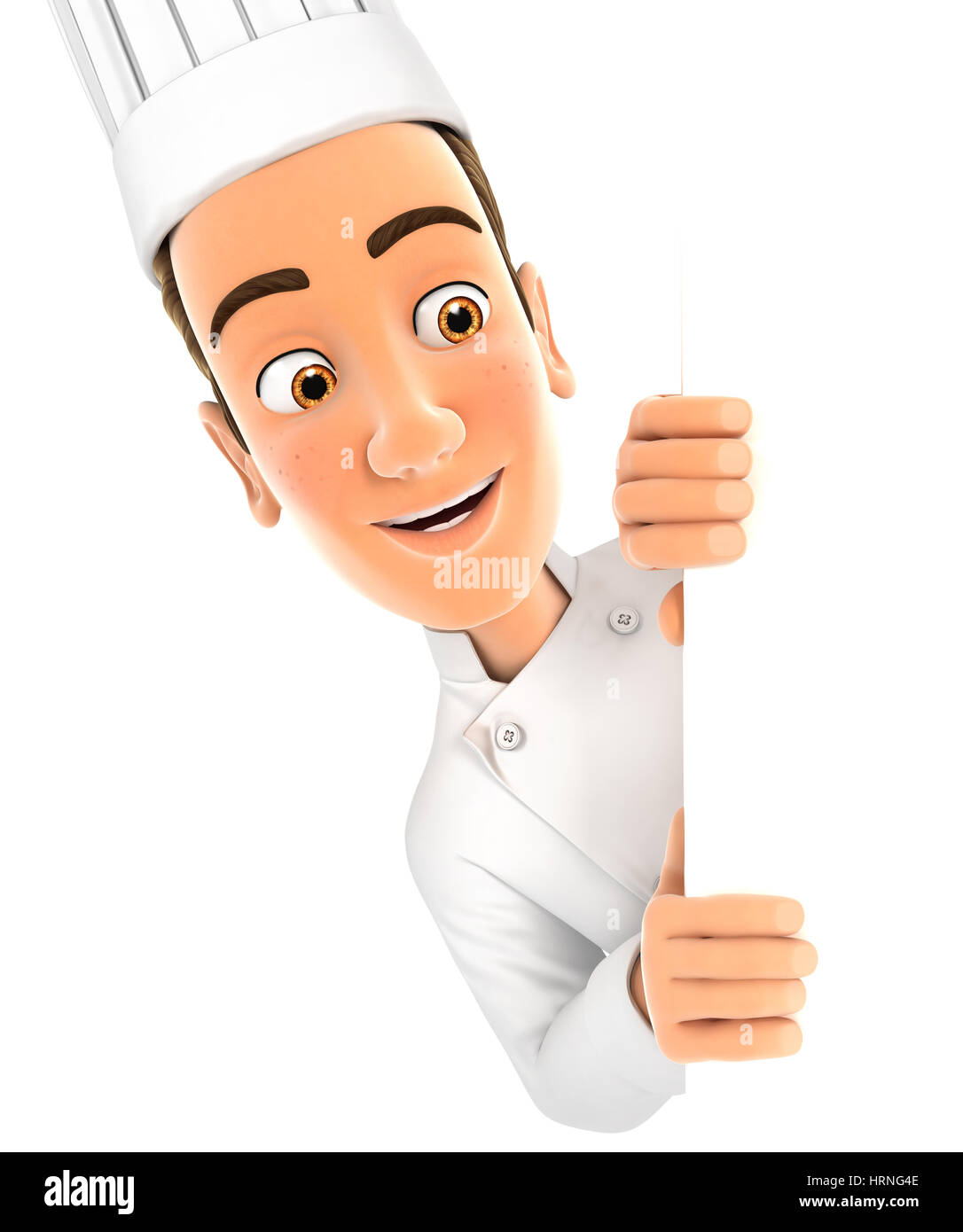 3d head chef peeping over blank wall, illustration with isolated white ...