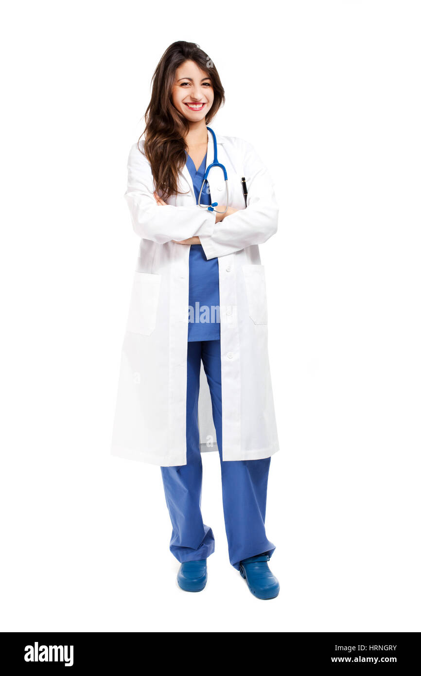 Full length nurse on white background Stock Photo - Alamy