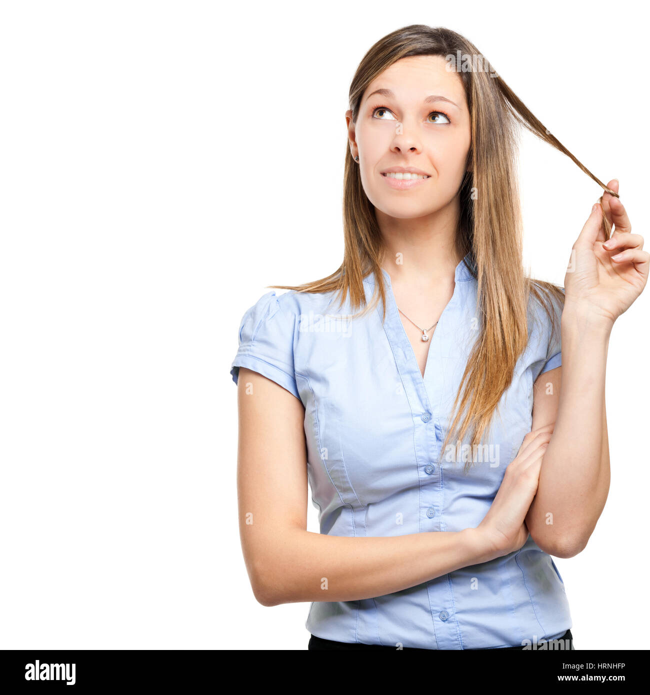 Smiling woman having an idea Stock Photo - Alamy