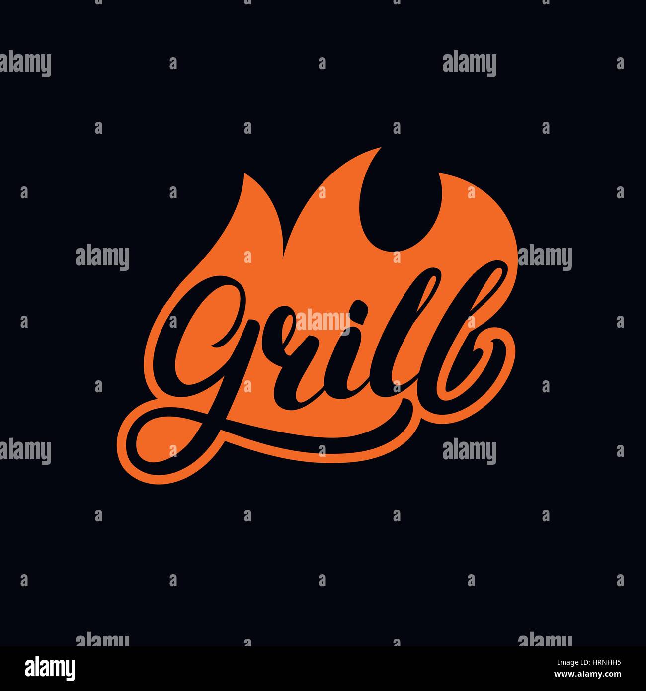 Grill hand written lettering logo, label, madge or emblem with fire ...