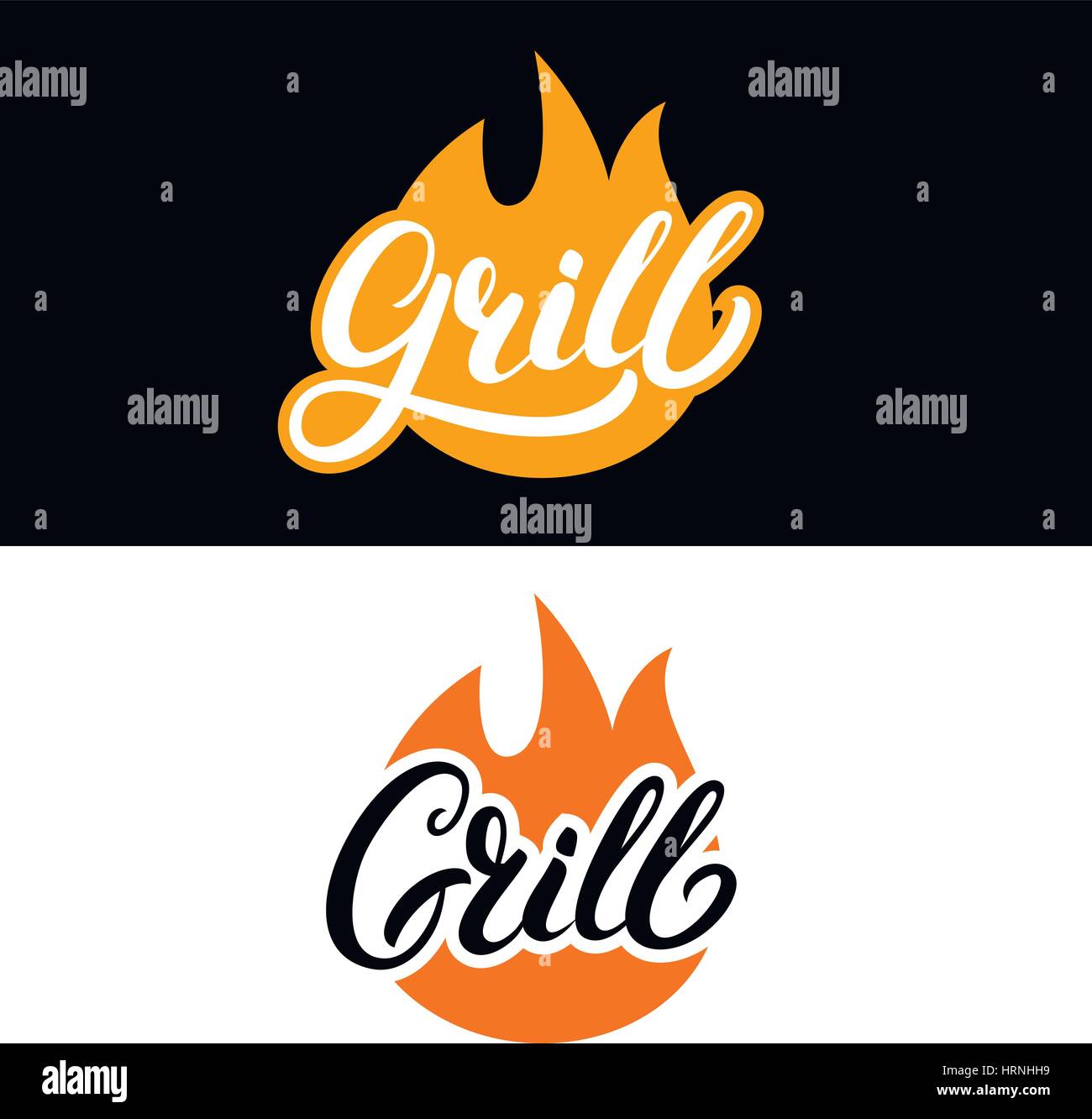 Set of grill hand written lettering logo, label, madge or emblem with ...
