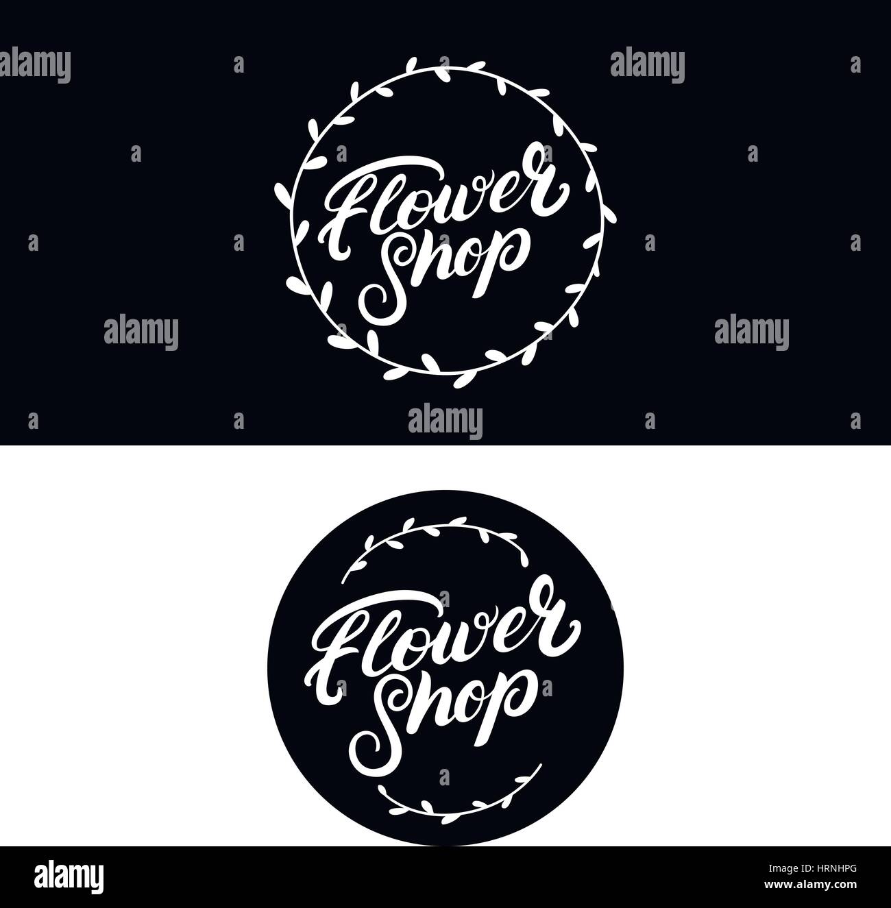 Set of Flower Shop hand written lettering logo, label, badge, emblem ...