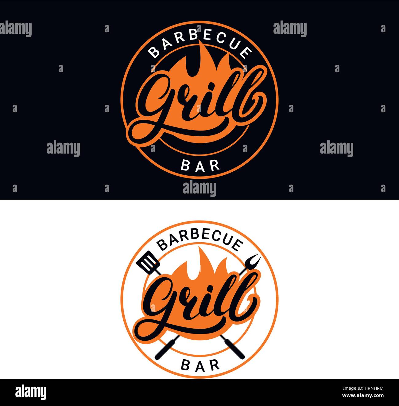 Set of Grill barbecue bar hand written lettering logo, label, badge or ...
