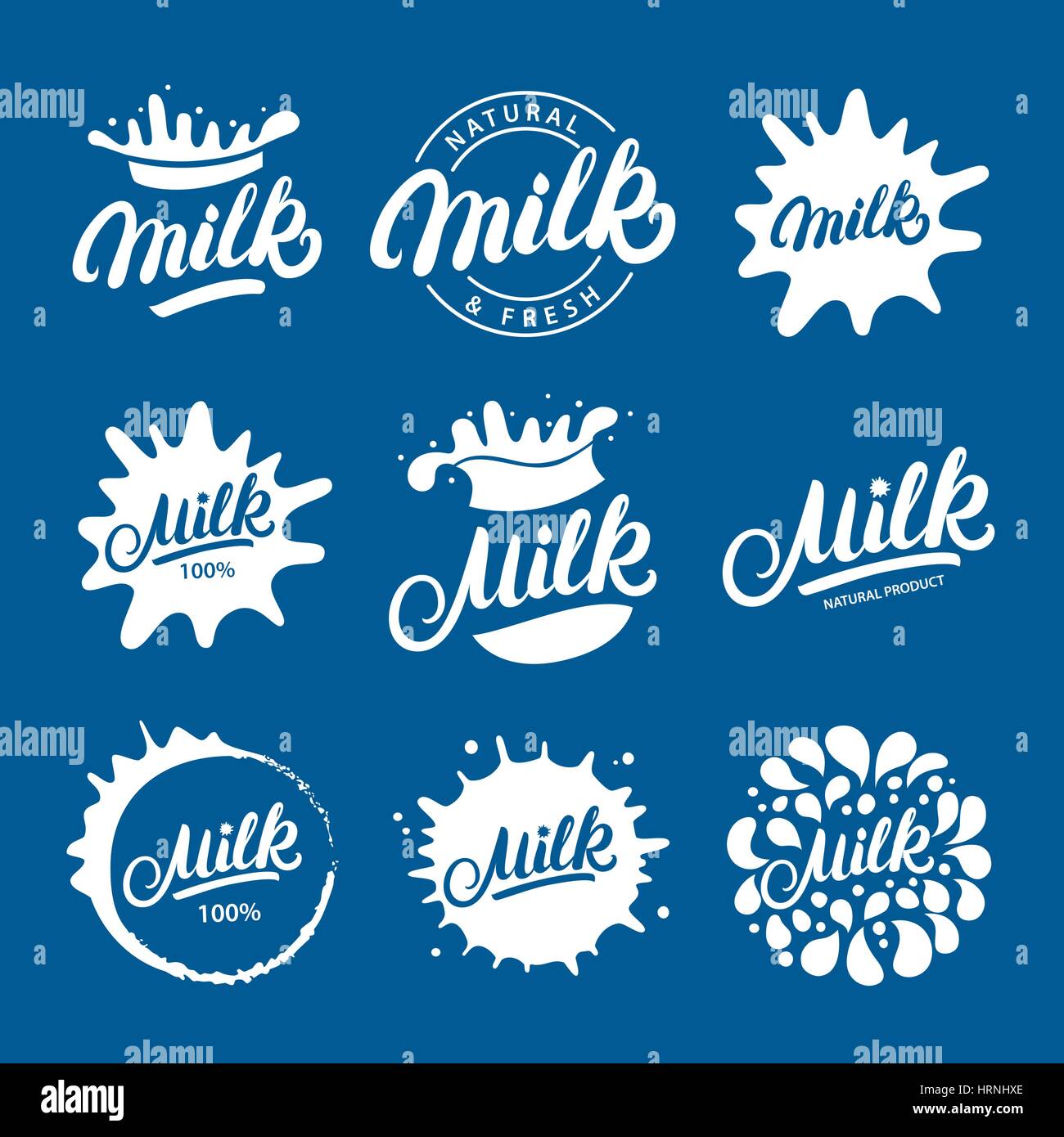 Set of hand written lettering Milk logos, labels, badges, emblems with ...