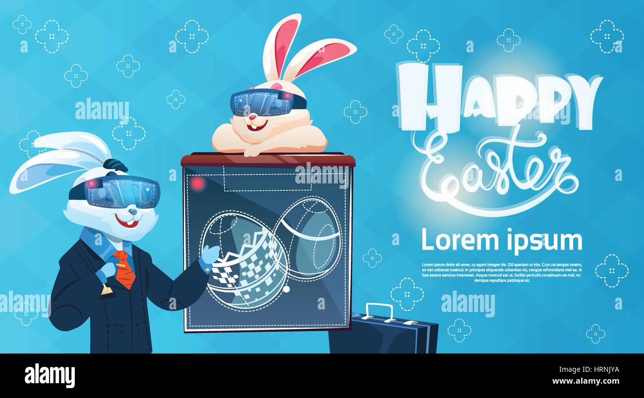 Rabbit Wear Digital Glasses Virtual Reality Decorated Eggs Easter ...