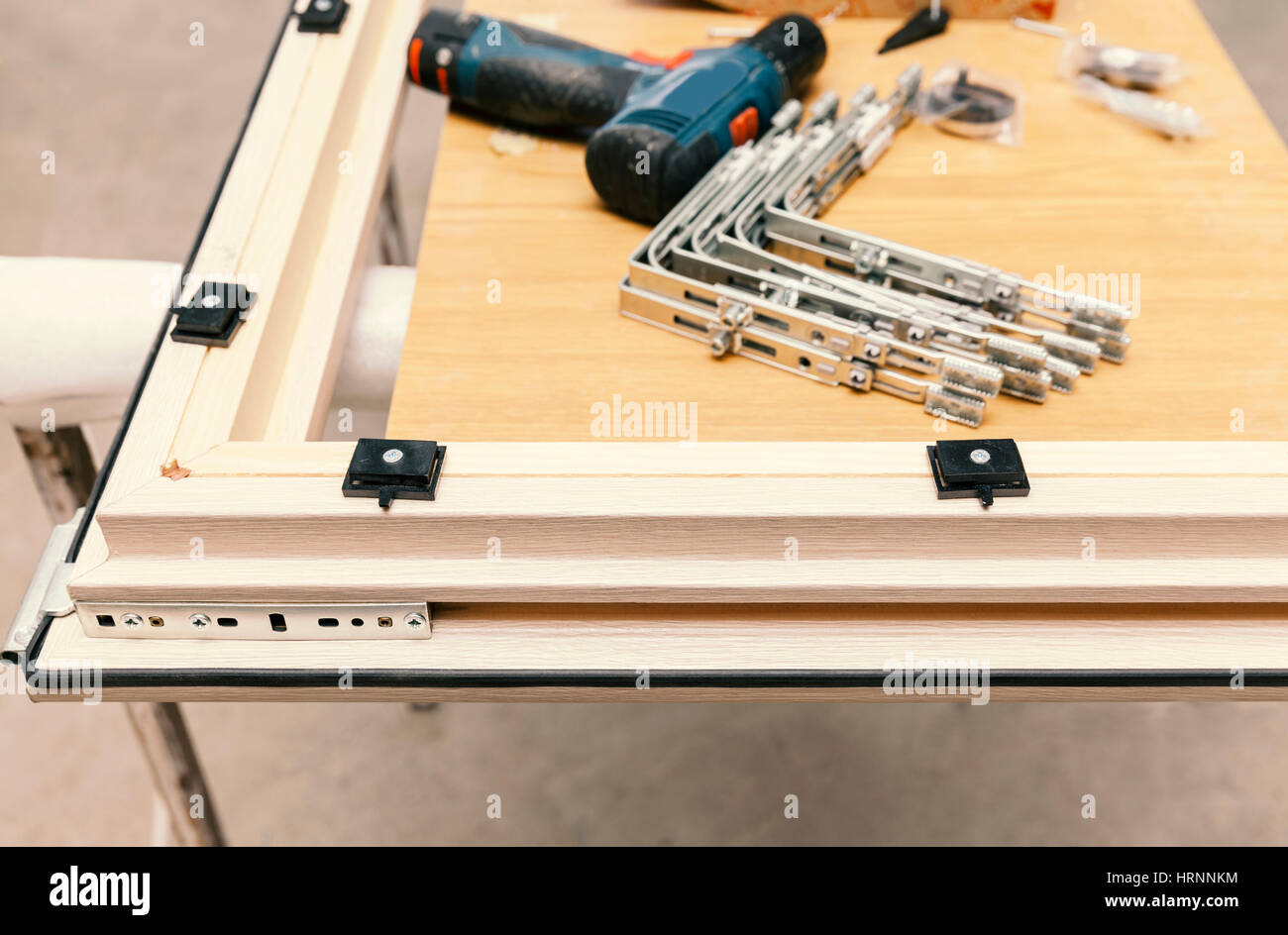 wooden window in carpenter workshop Stock Photo - Alamy