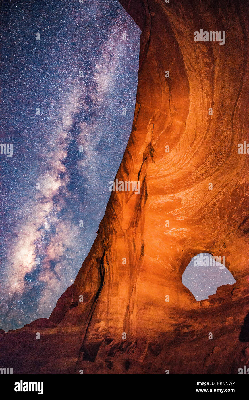 Looking Glass Rock and Milky Way, near Moab, Utah, Natural sandstone ...