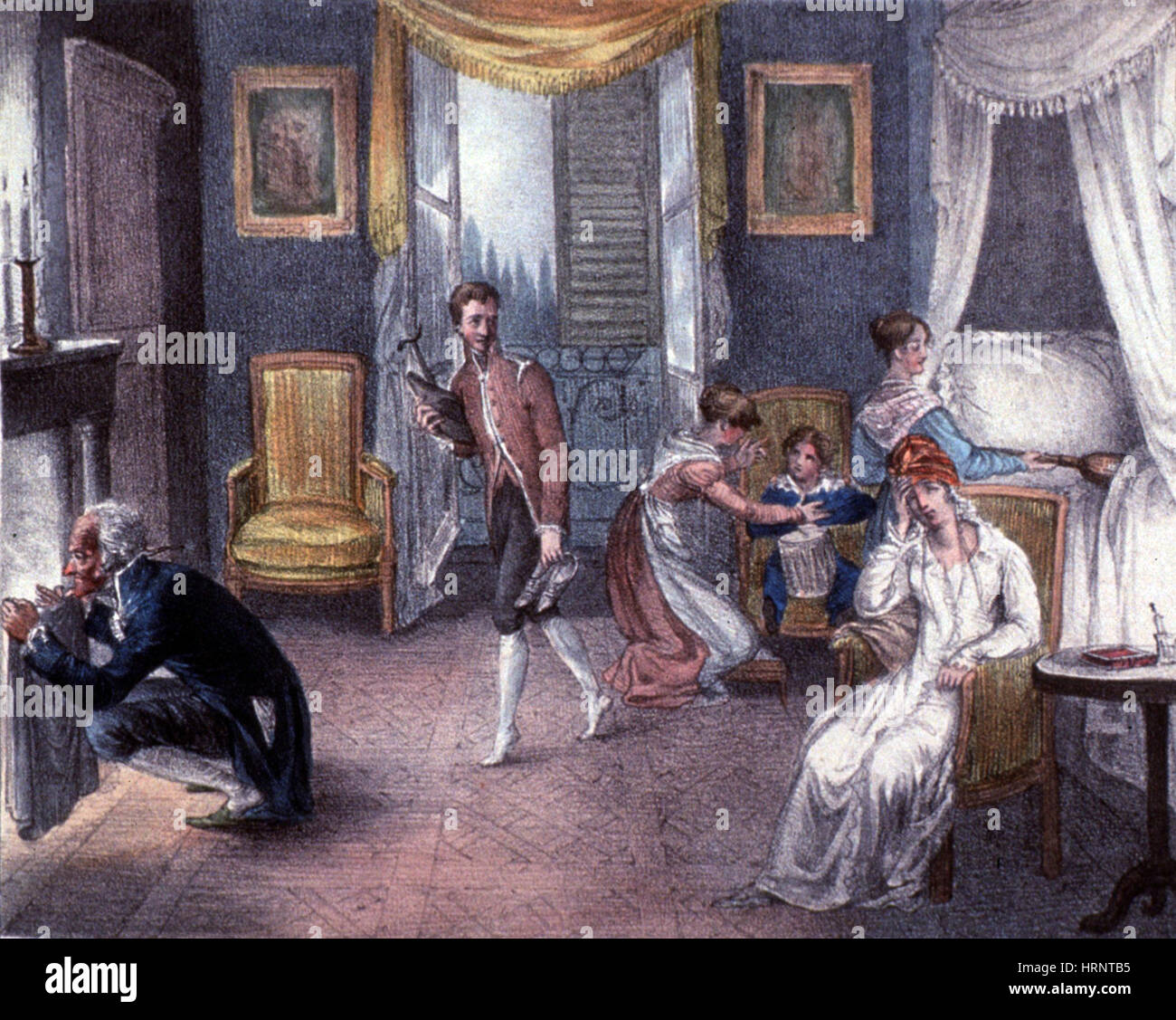 Mother with Migraine Helped by Family, 1823 Stock Photo - Alamy