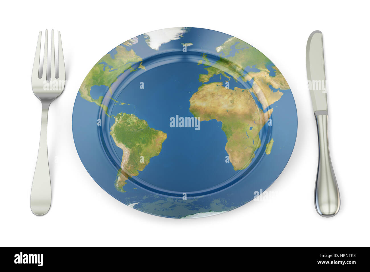World Map on a plate with fork and knife. International cuisine concept ...