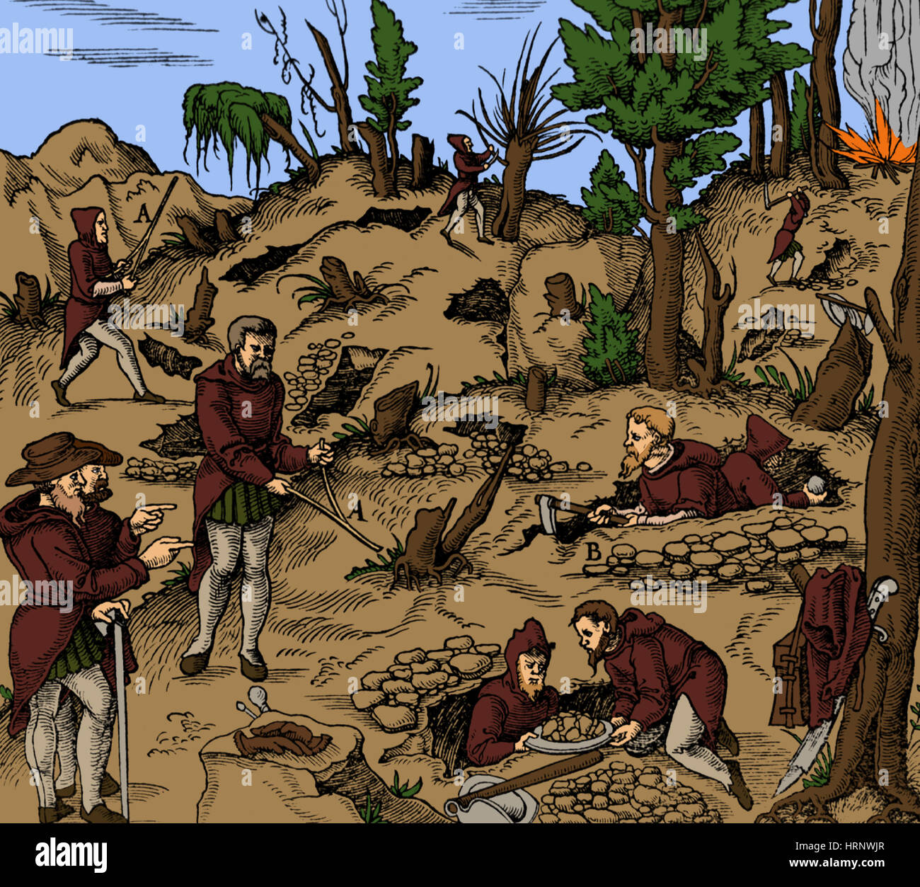 Prospecting with Diving Rods, 16th Century Stock Photo - Alamy