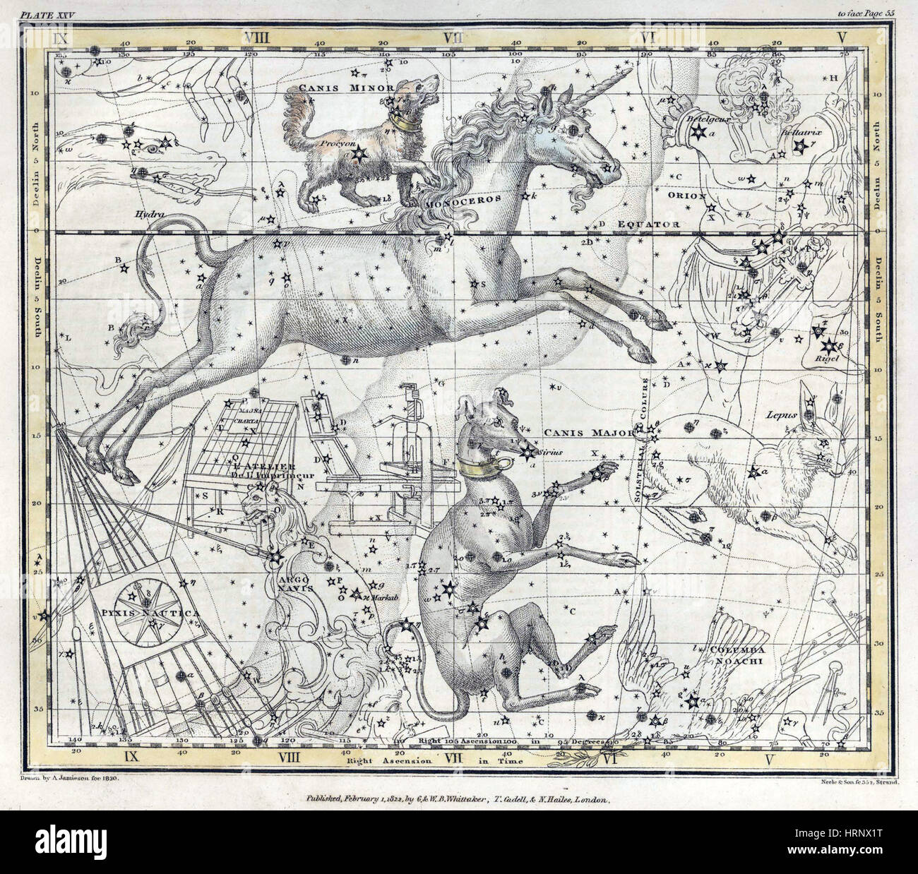 Monoceros, Canis Major and Canis Minor, 1822 Stock Photo - Alamy