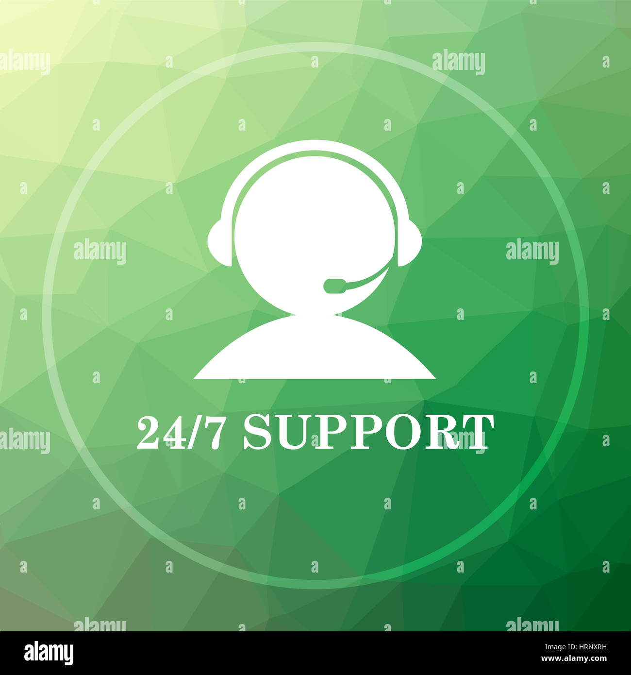 24-7 Support icon. 24-7 Support website button on green low poly ...