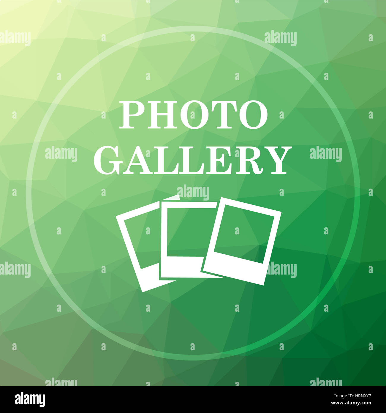 Photo gallery icon. Photo gallery website button on green low poly ...