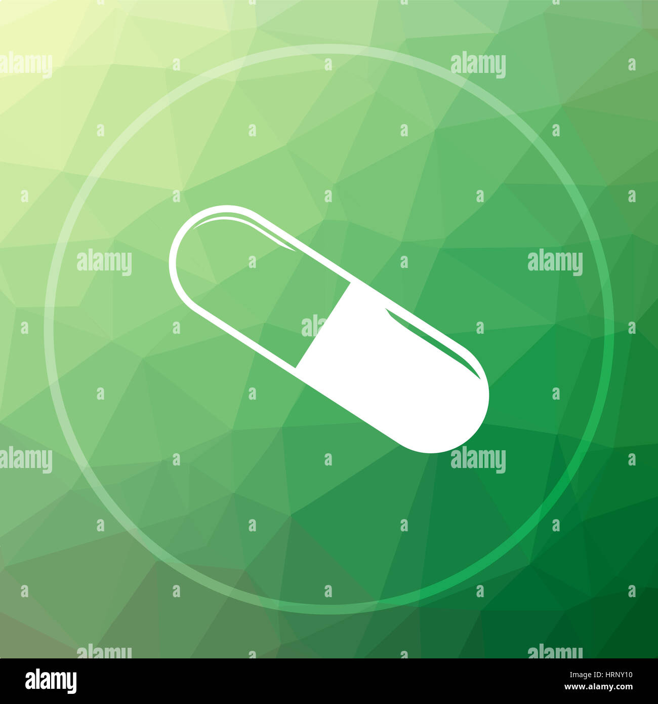 Pill icon. Pill website button on green low poly background Stock Photo ...
