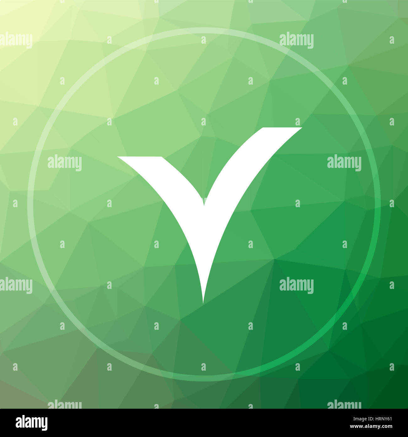 V checked icon. V checked website button on green low poly background ...