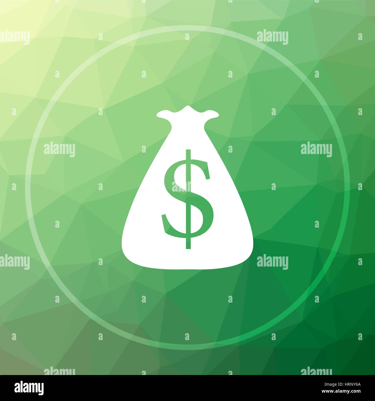 Dollar sack icon. Dollar sack website button on green low poly ...