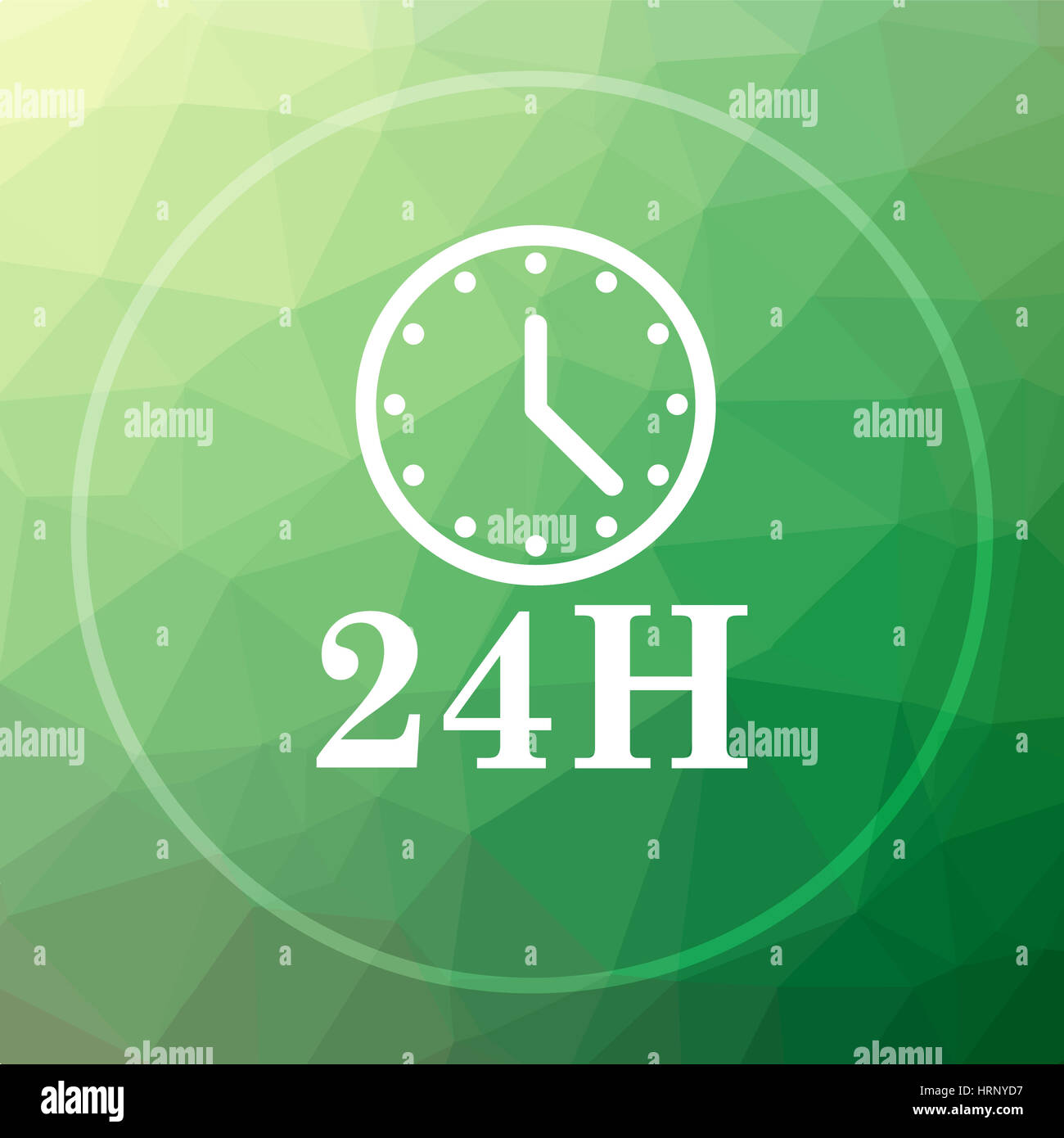 24H clock icon. 24H clock website button on green low poly background ...