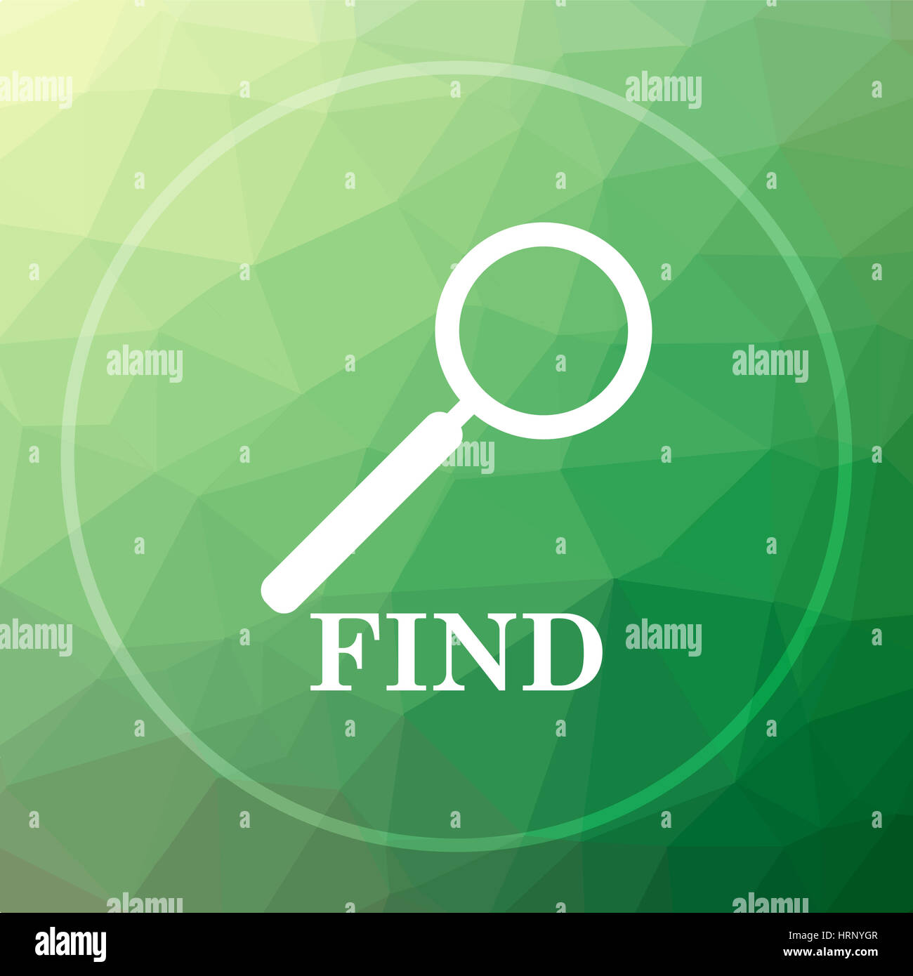 Find icon. Find website button on green low poly background Stock Photo ...