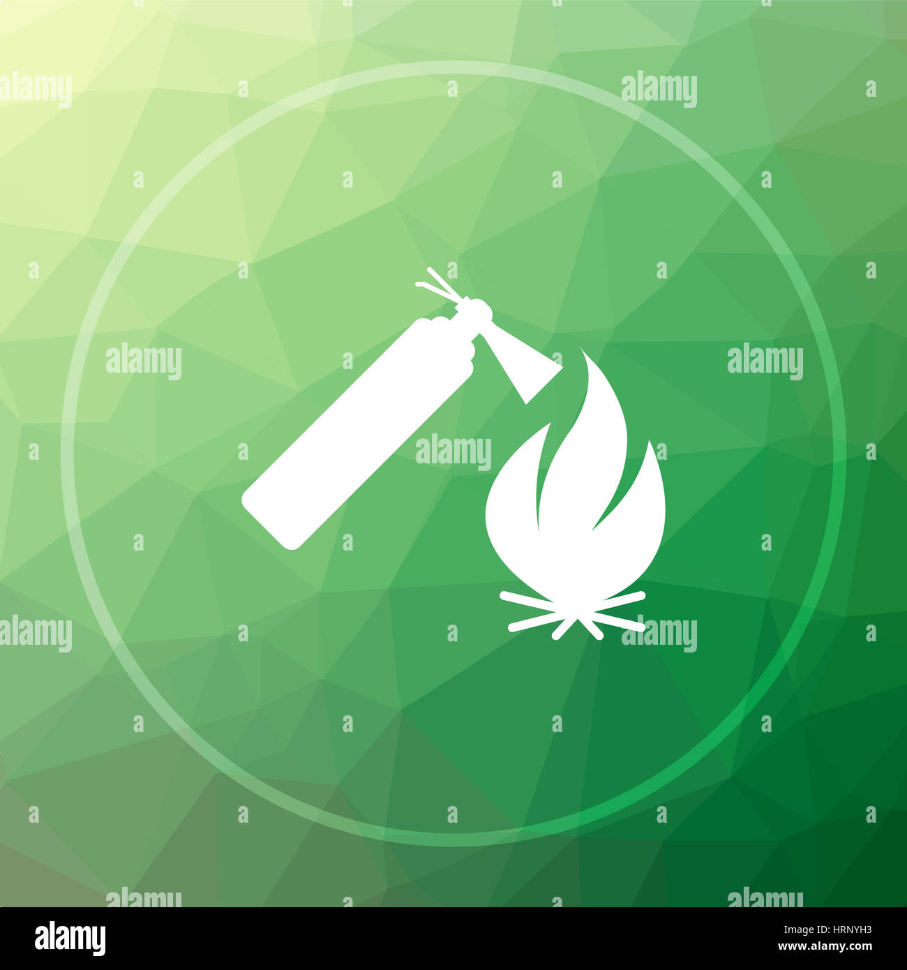 Fire icon. Fire website button on green low poly background Stock Photo ...