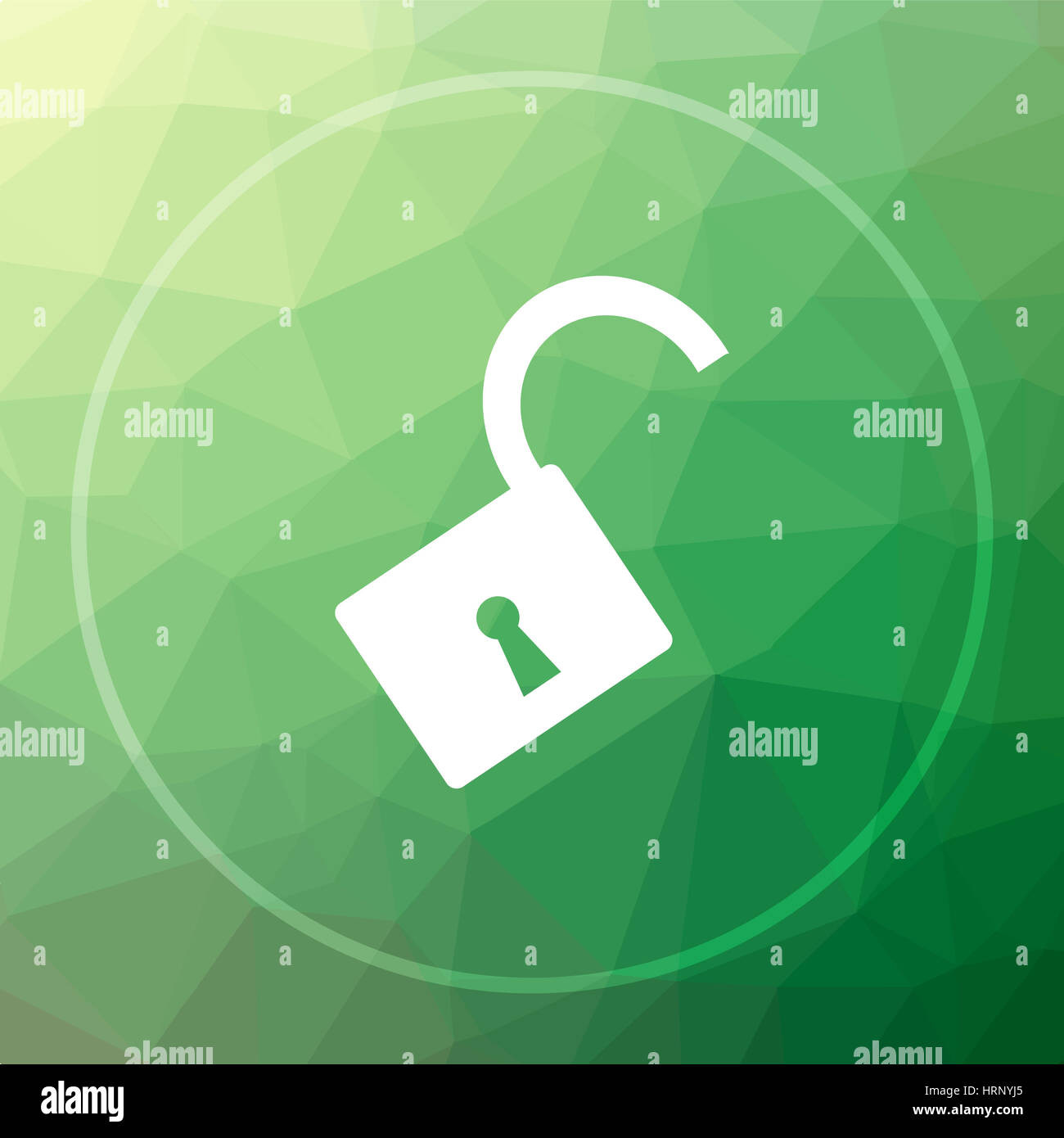Open lock icon. Open lock website button on green low poly background ...