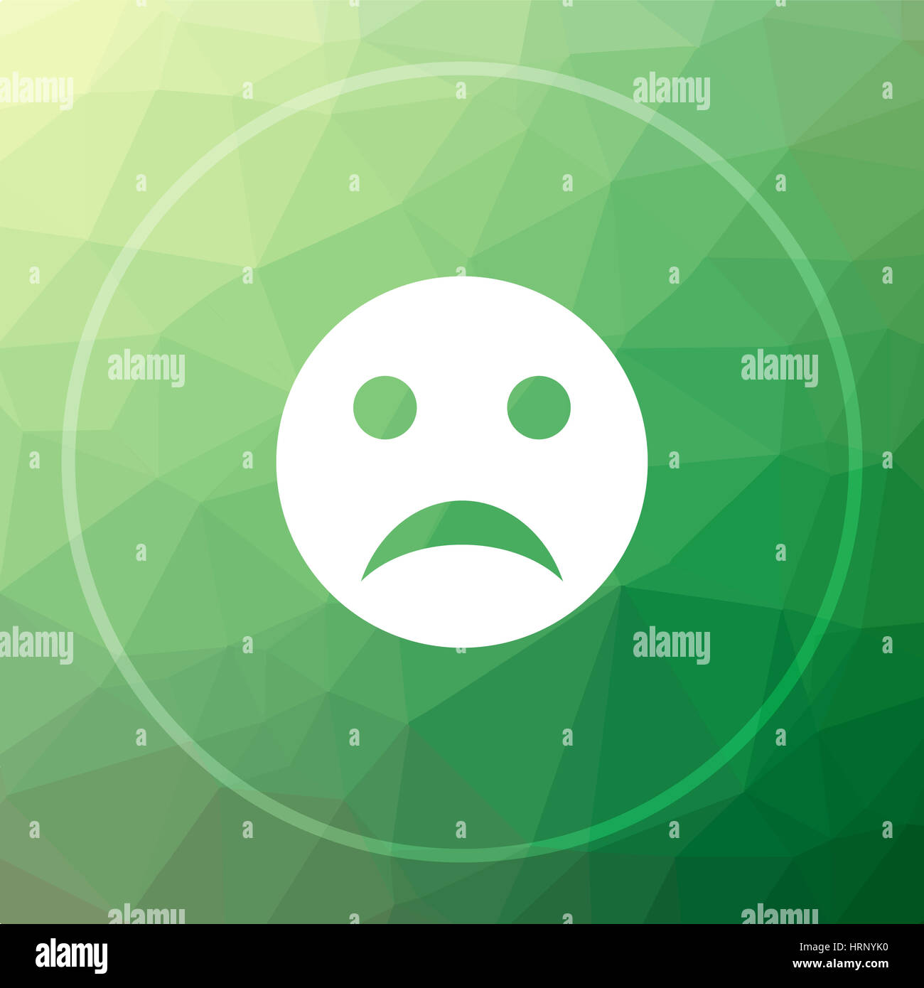 Sad smiley icon. Sad smiley website button on green low poly background ...